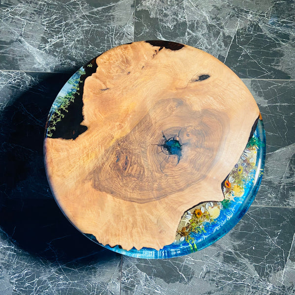 Unique Olive Wood, Transparent Epoxy, Coffee Table | Northshire Wall Art