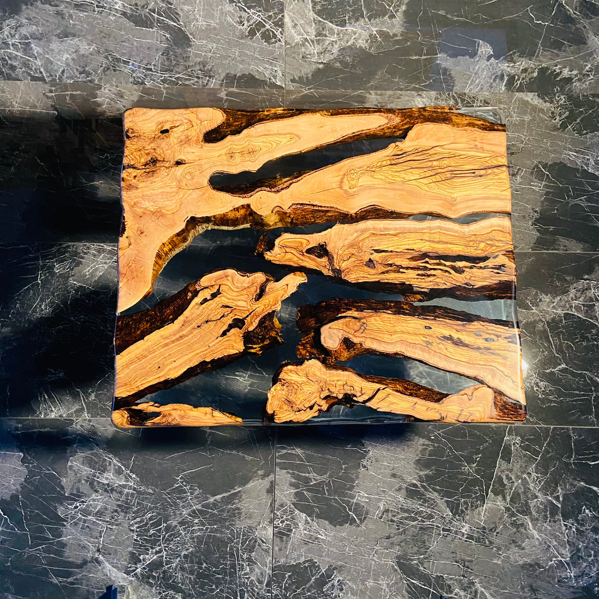 Unique Olive Wood, Transparent Epoxy, Coffee Table | Northshire Wall Art