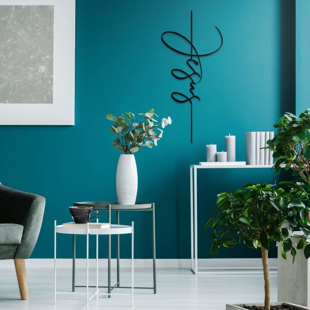 Jesus Metal Wall Art Vertical Cross Minimalist Monochrome Script Sign ...