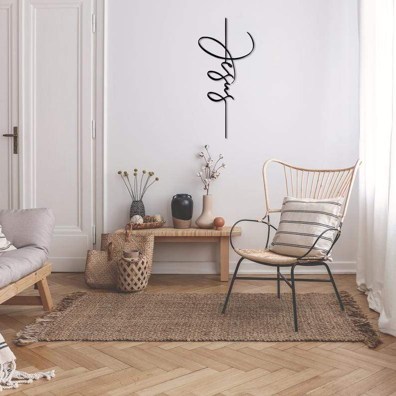 Jesus Metal Wall Art Vertical Cross Minimalist Monochrome Script Sign ...